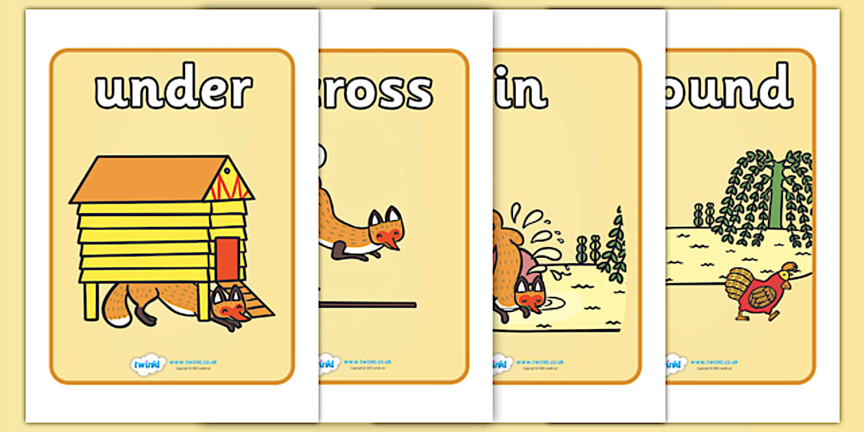 Cursive Preposition Display Posters to Support Teaching on Rosie's Walk