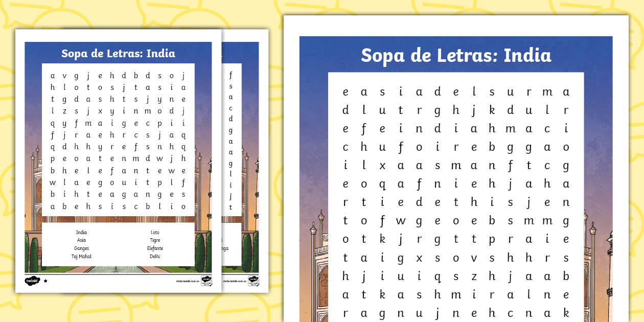 Sopa de Letras: India (professor feito) - Twinkl