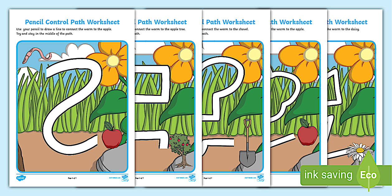 Editable Worm Pencil Control Path Worksheets - Twinkl