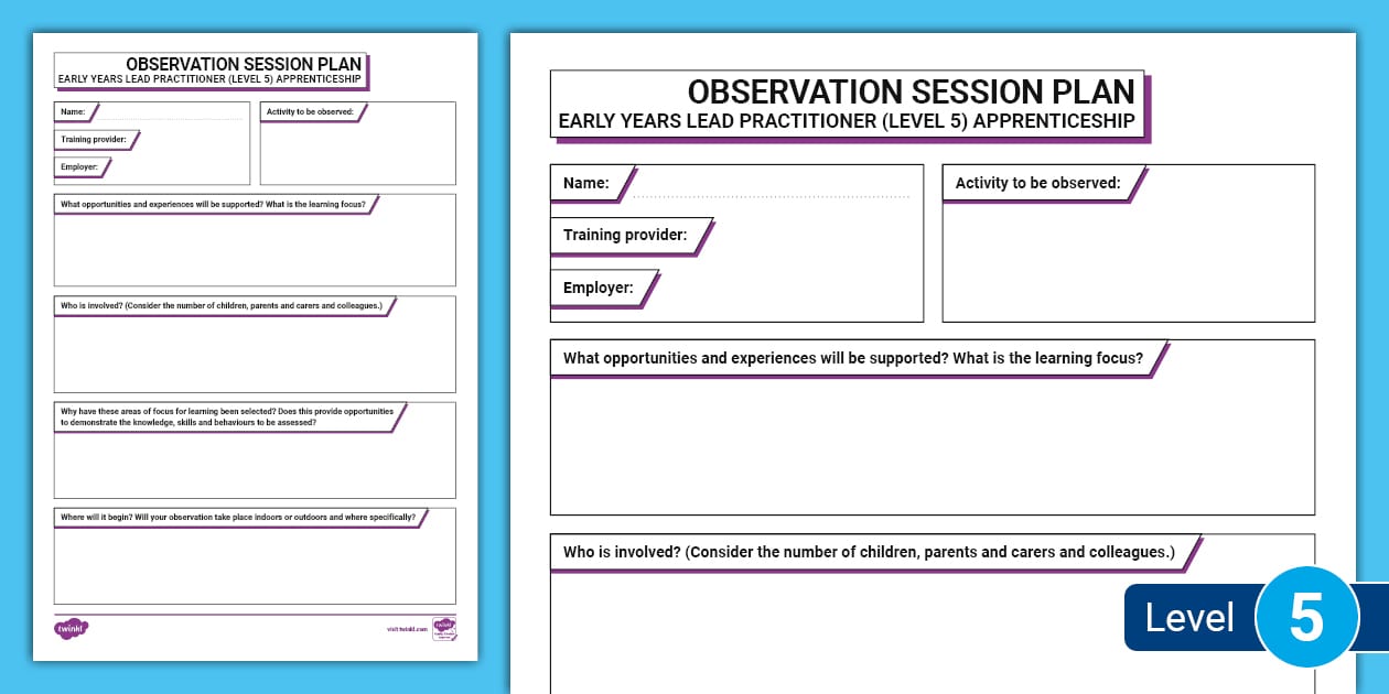 Early Years Lead Practitioner Observation Session Plan