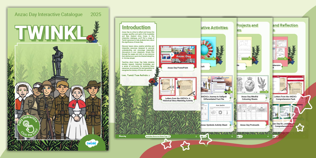 Anzac Day Inspiration Interactive Catalogue (teacher made)