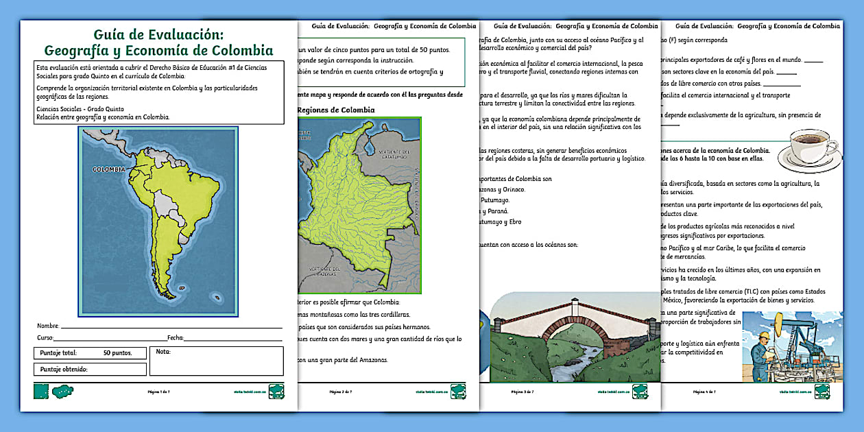 Guía de Evaluación: Geografía y Economía de Colombia Twinkl