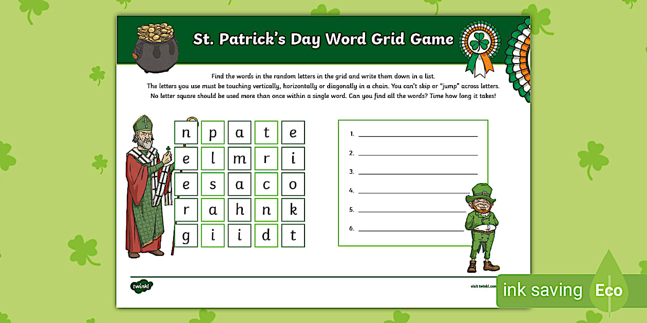 St Patrick's Day Word Grid Game (teacher made) - Twinkl