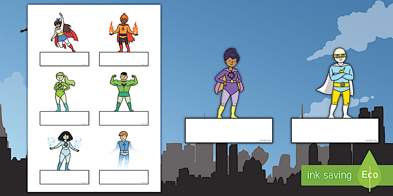 Editable Self-Registration Labels (Superhero) (teacher made)