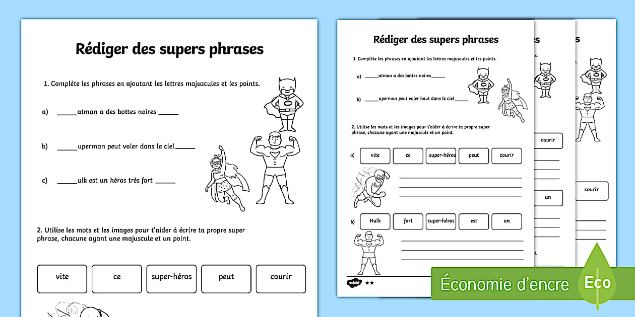 Fiches d’activités : Les superhéros - L'écriture - Twinkl CA