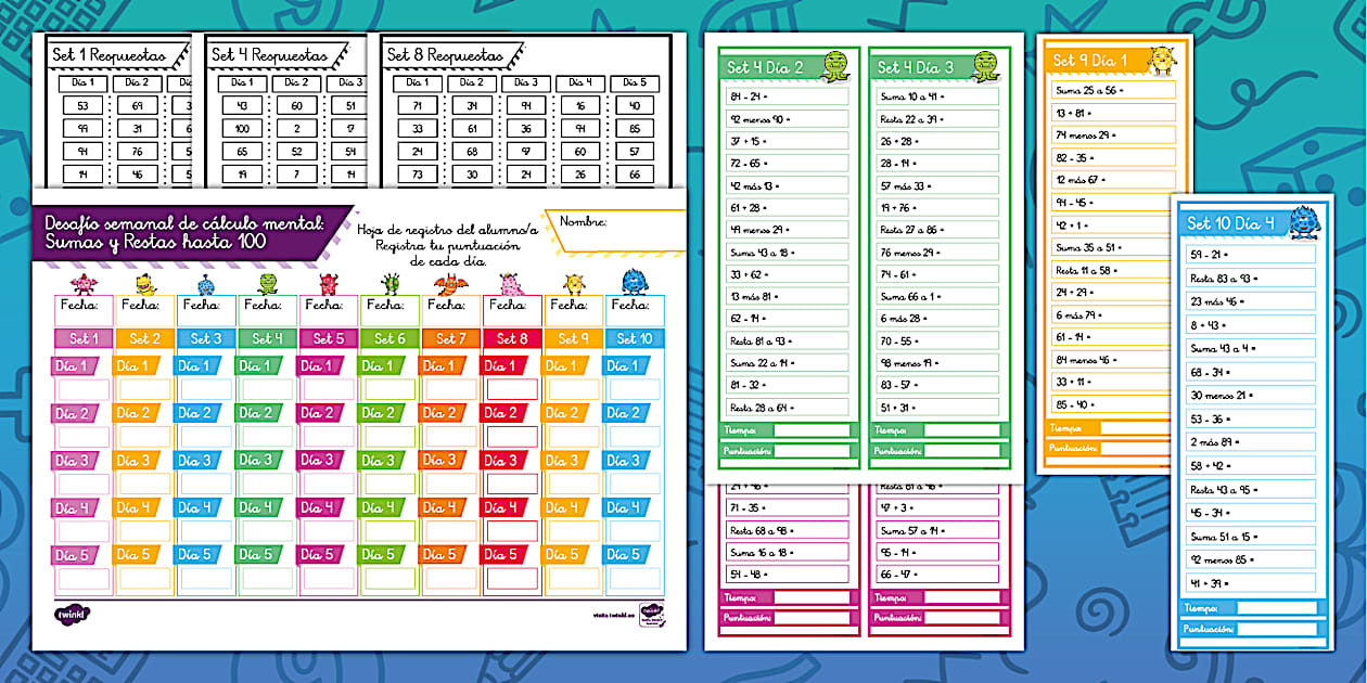 Fichas de actividad: Desafío semanal de cálculo mental - Sumas y restas ...