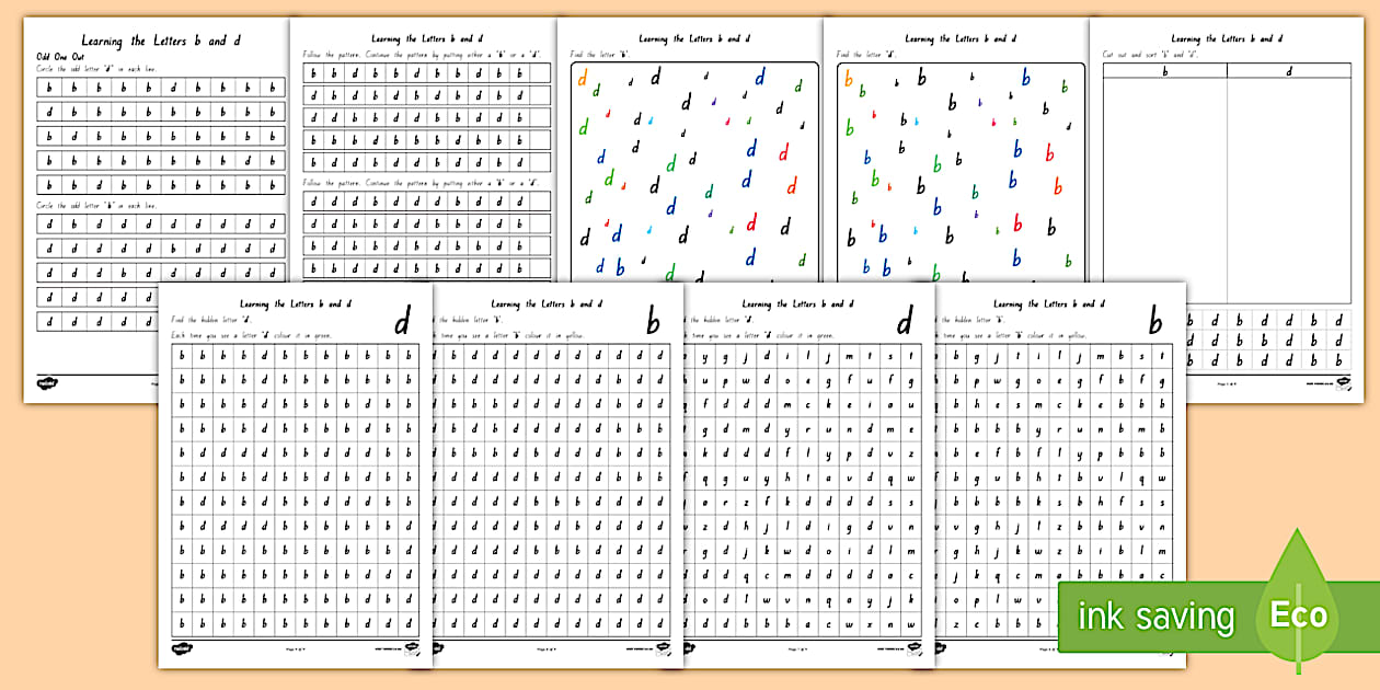 Cursive Letter Discrimination (b and d) Worksheet - Twinkl