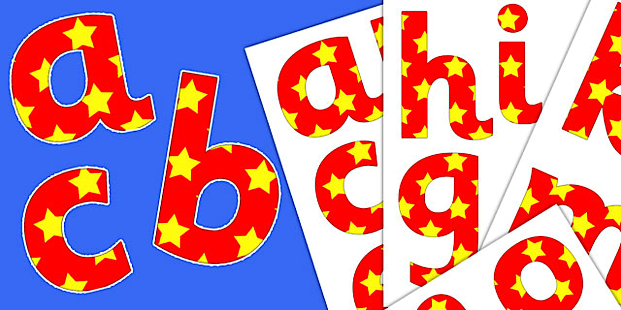 👉 Red Yellow Stars Paper Saving Alphabet Numbers Symbols Lowercase