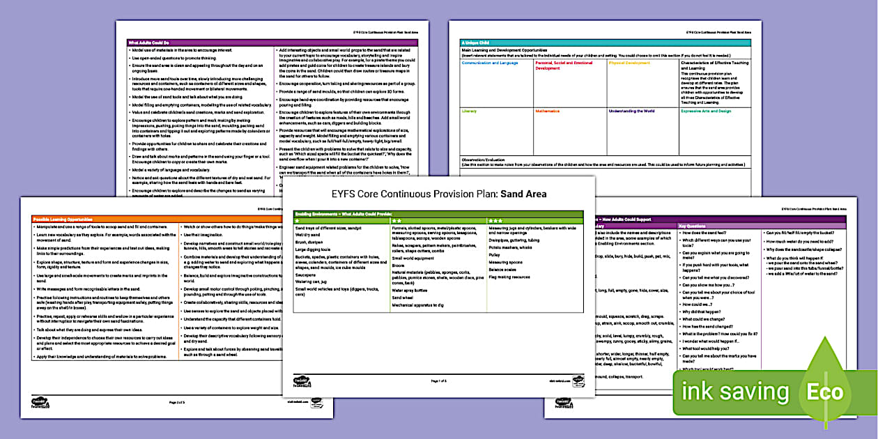 EYFS Sand Area Core Continuous Provision Plan (Ages 3-5)
