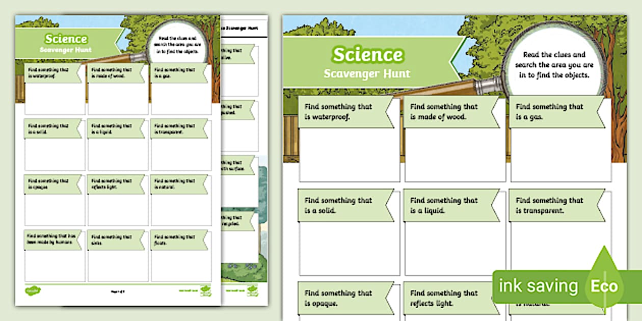 Science Scavenger Hunt Activity Sheet - Science - KS2