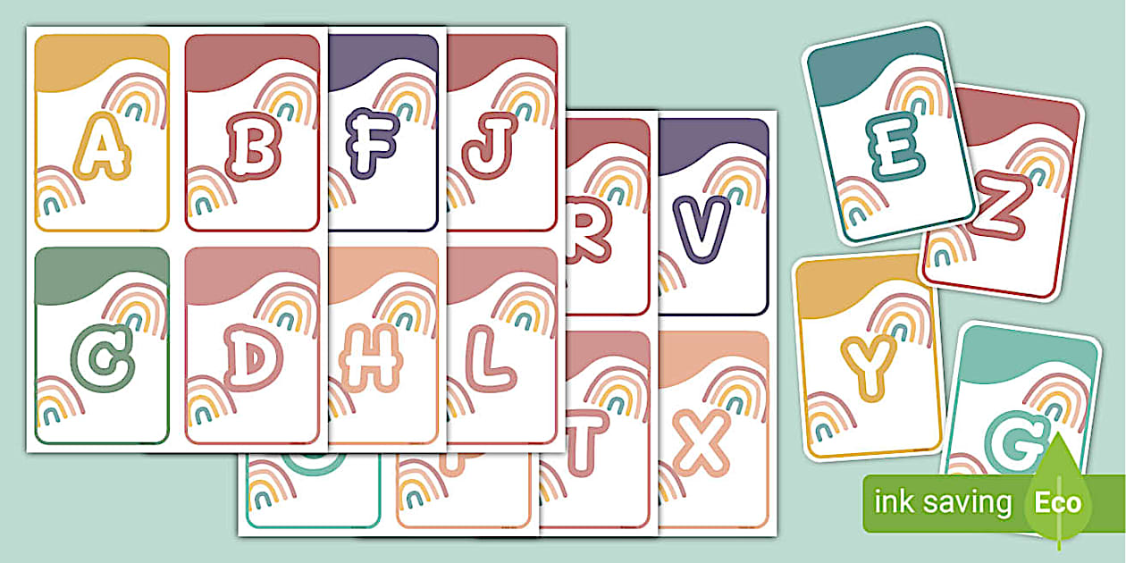 Muted Rainbow Upper Case Alphabet Flashcards (Teacher-Made)