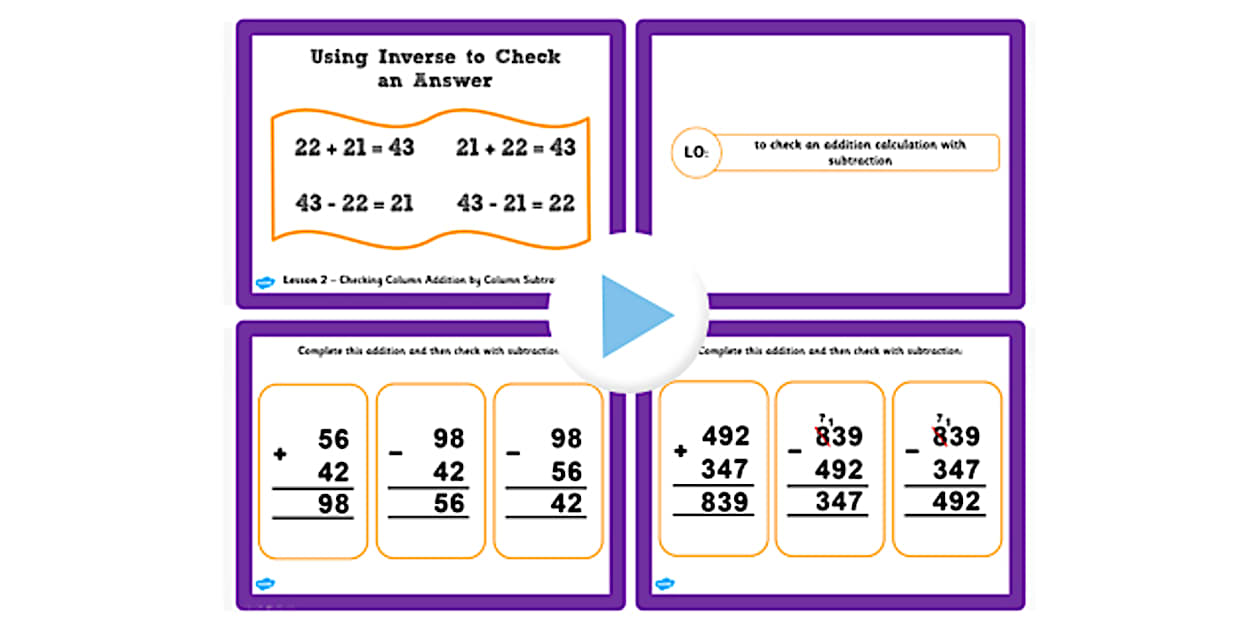 Y3 Inverse Lesson 2 Check Addition Calculations with Subtraction