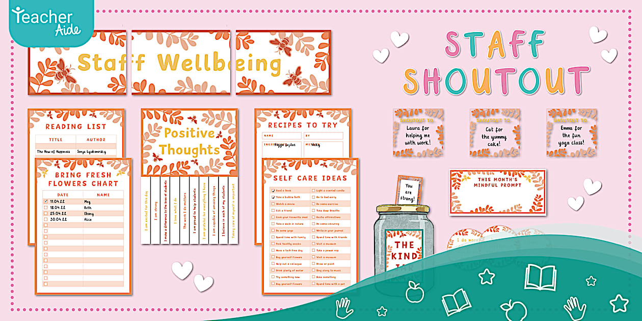 Staff Wellbeing Display Pack | Buzzing Bees | Teacher Aides