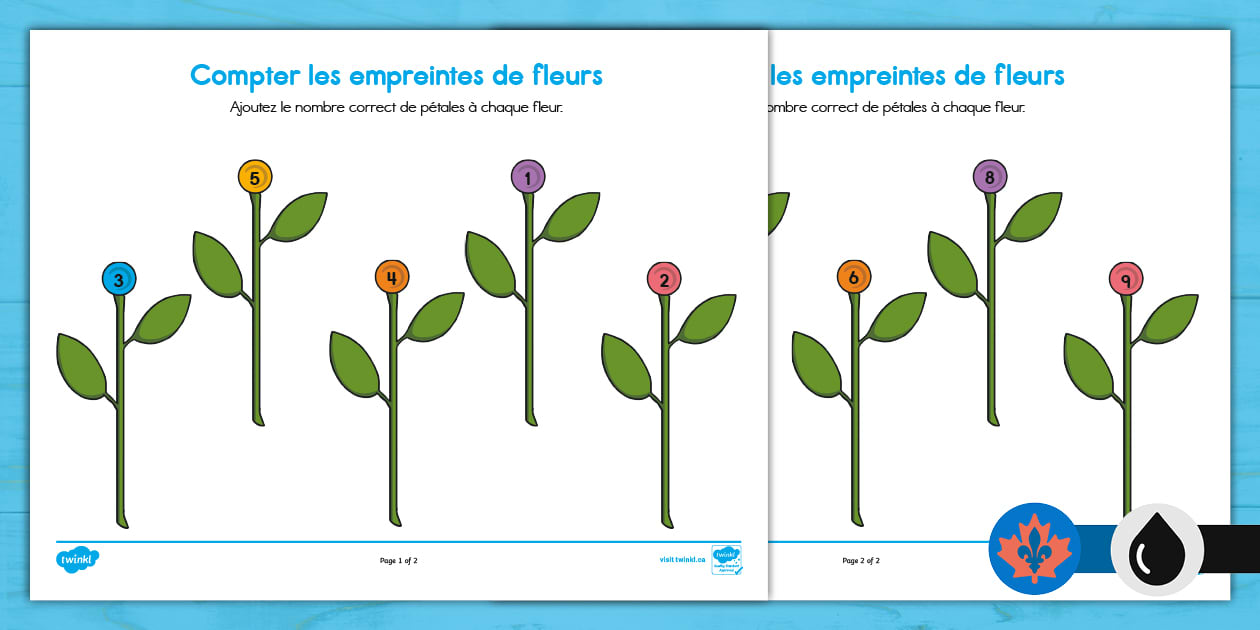 Flower Fingerprint Counting Activity Sheets French