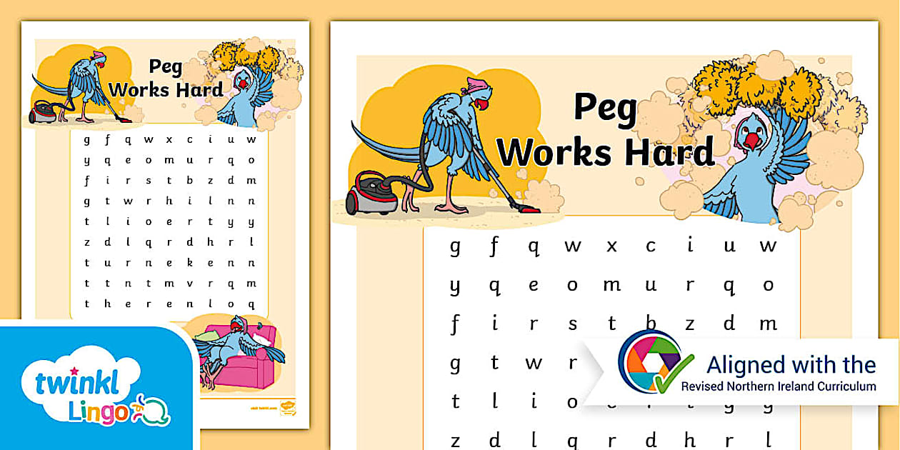Peg Works Hard Phase 2 'er' Word Search (teacher made)