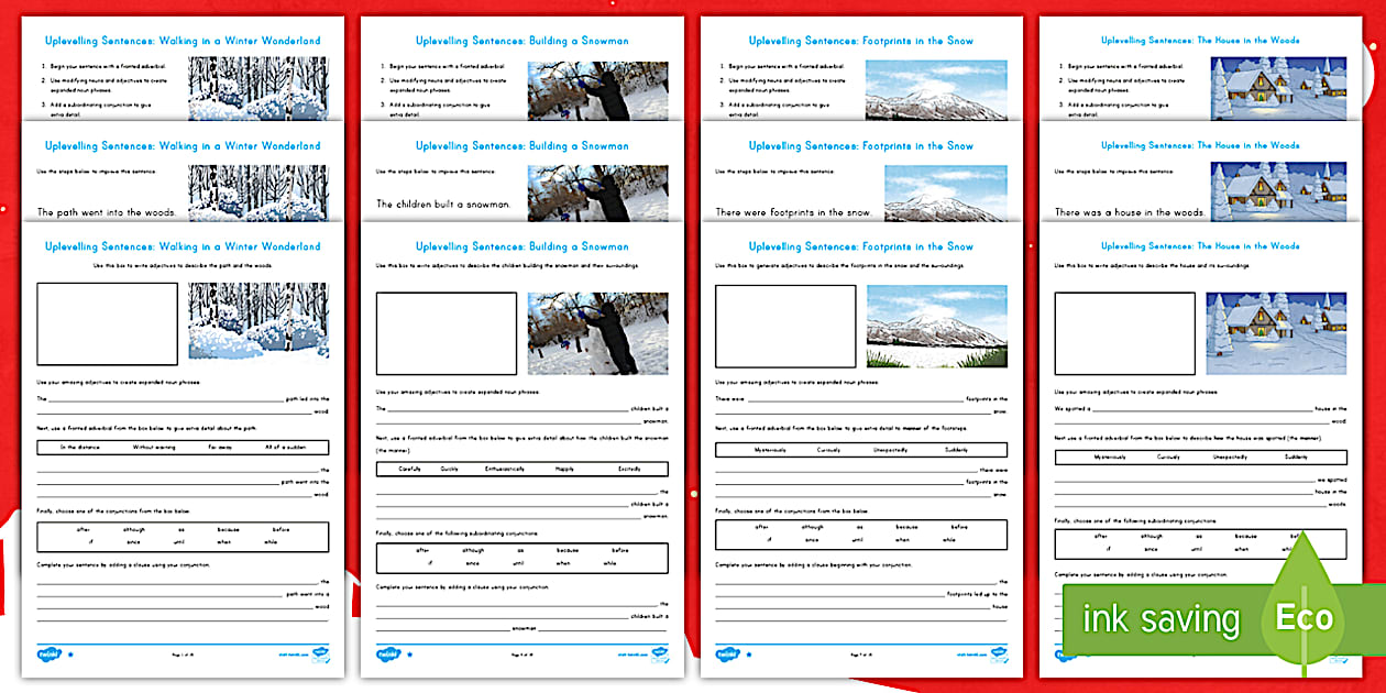Editable Christmas Uplevelling Sentences Differentiated Worksheets
