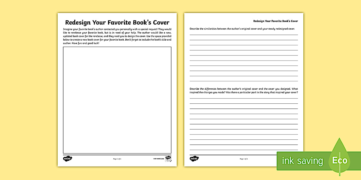 Redesign Your Favorite Book's Cover Worksheet for 3rd-5th Grade