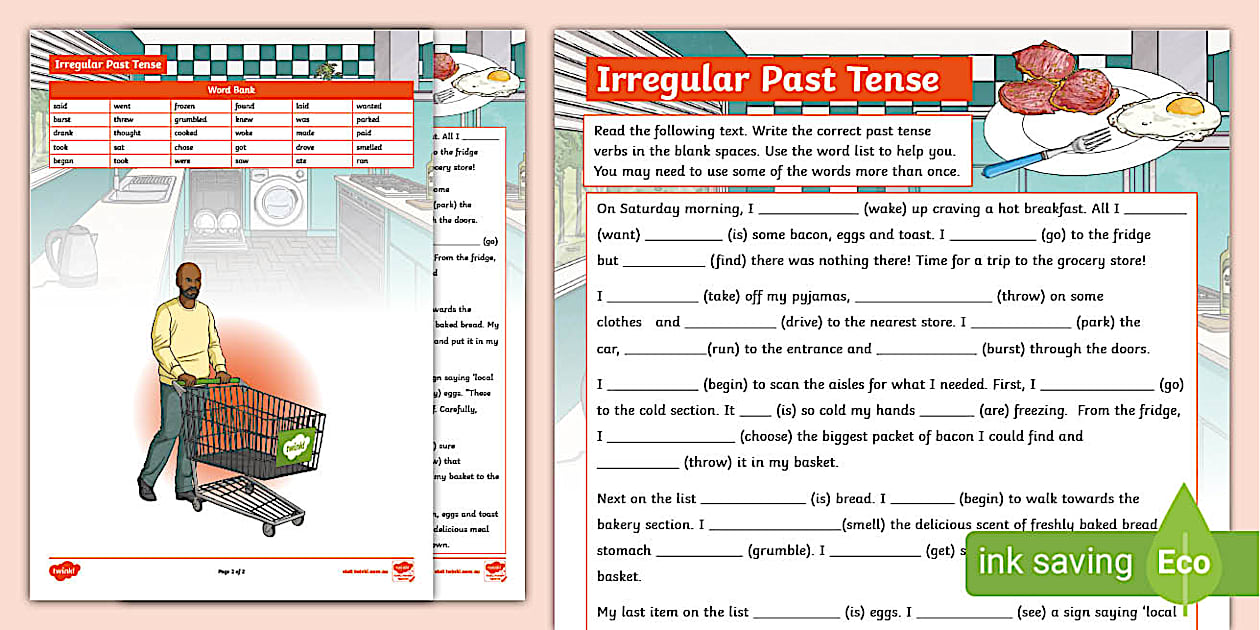 Irregular Past Tense Cloze Worksheet | Twinkl (teacher made)
