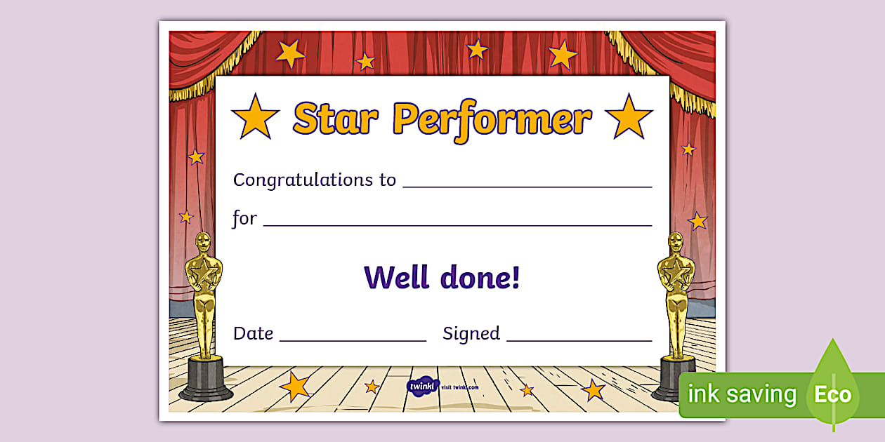 School Play Certificate (l'enseignant a fait) - Twinkl