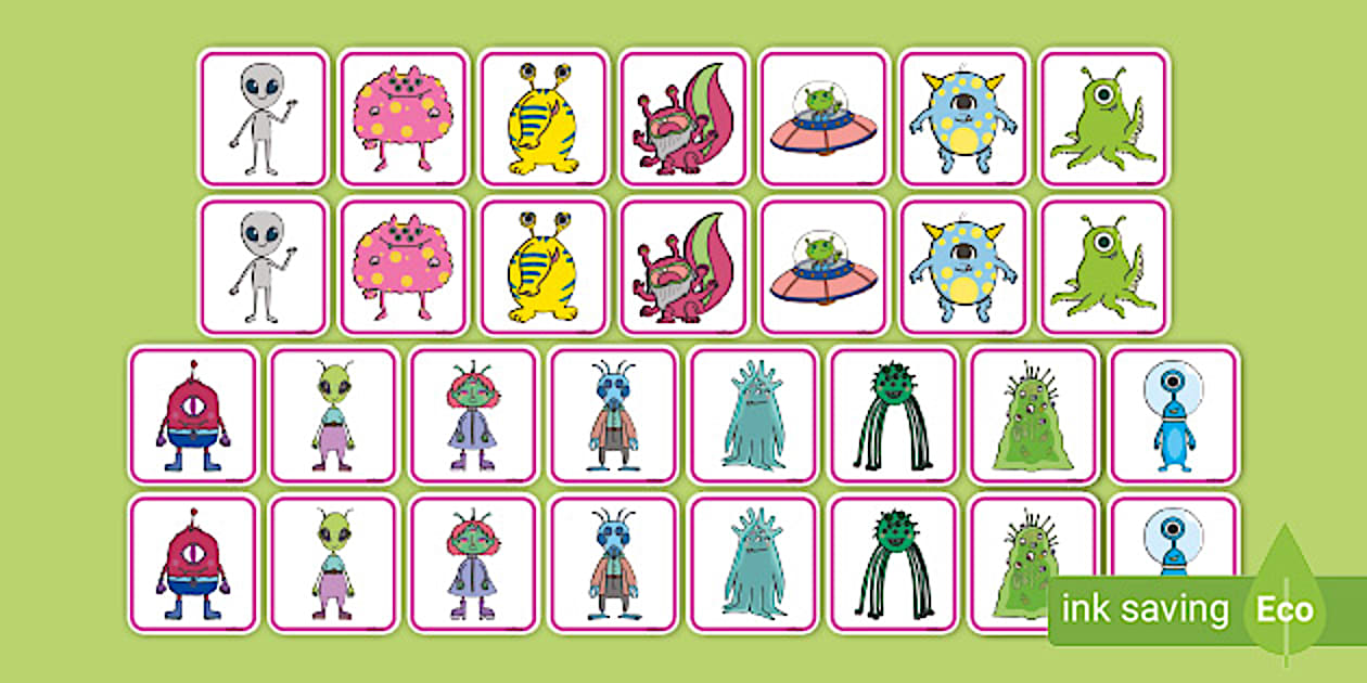 👉 Making Pairs of Space Aliens Matching Game - Twinkl