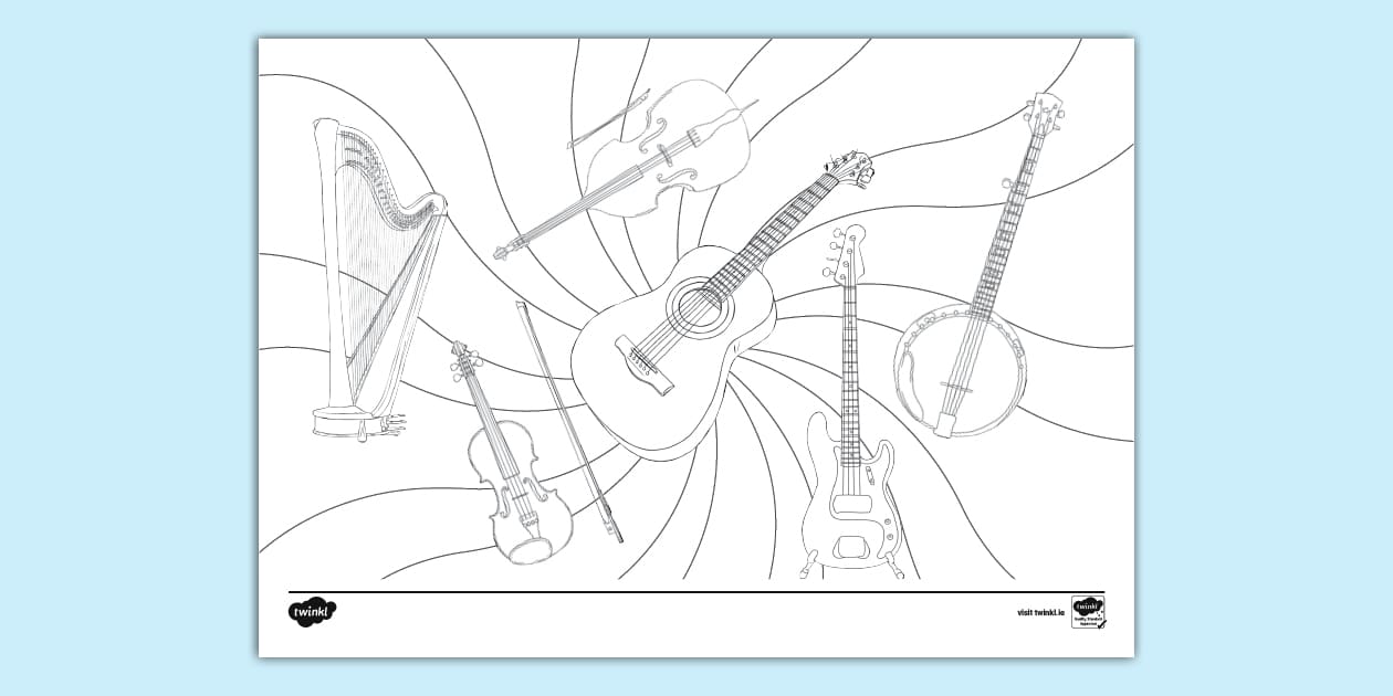 String Instruments Colouring Sheet (Teacher-Made) - Twinkl