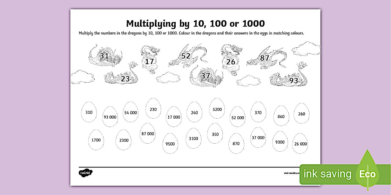 Multiplying by 10, 100 and 1000 Worksheet (teacher made)