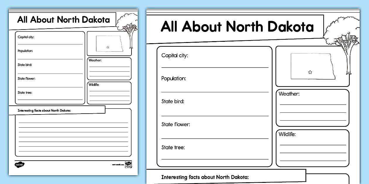 All About North Dakota Research Worksheet for K-2nd Grade