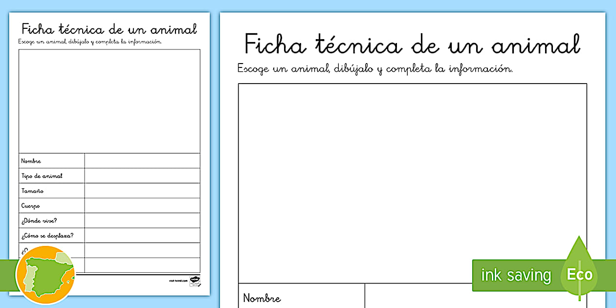 Editable Ficha de actividad: Ficha técnica de un animal (en blanco)