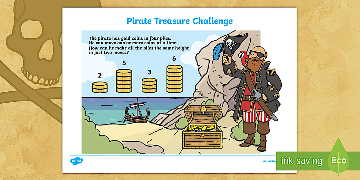 Black and White F-2 Pirate A4 Treasure Maths Challenge Poster