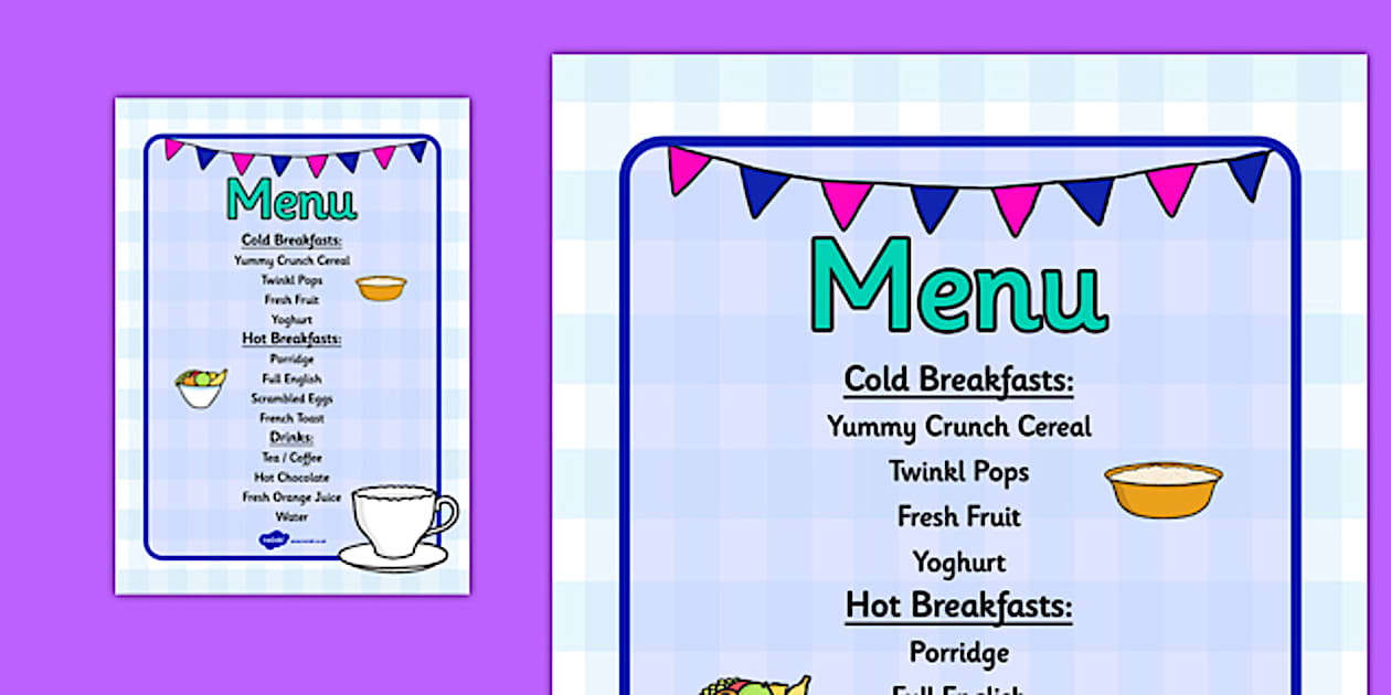 Role Play Breakfast Menu (teacher made) - Twinkl