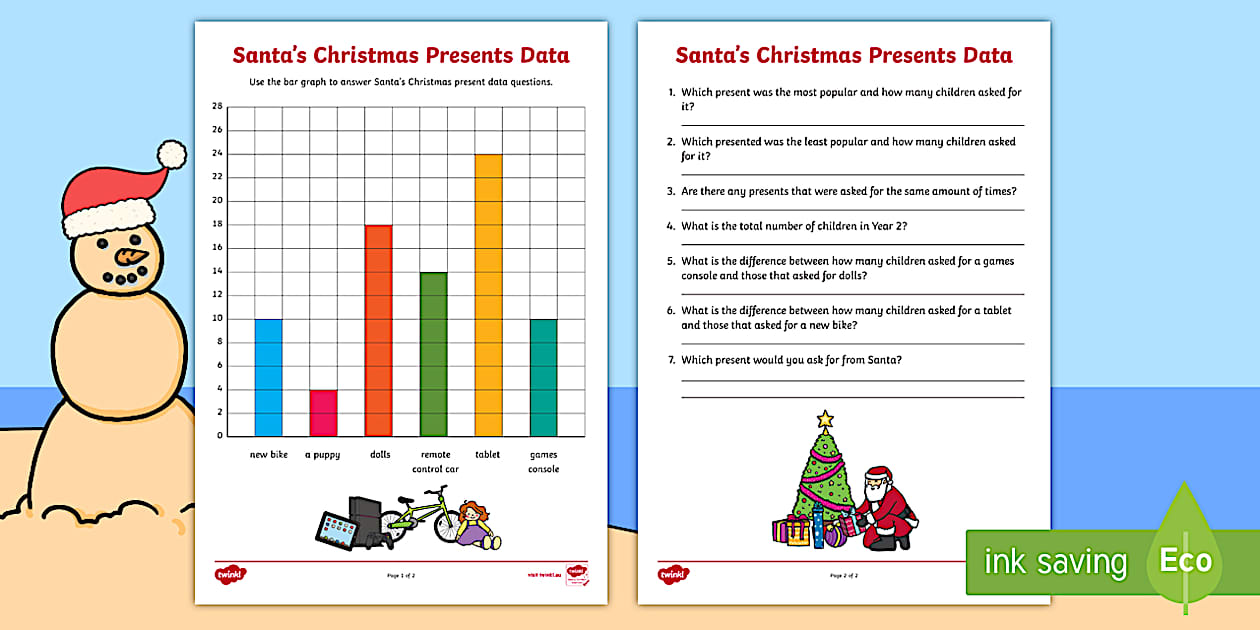 QLD Year 2 Santa's Christmas Data Worksheet (teacher made)
