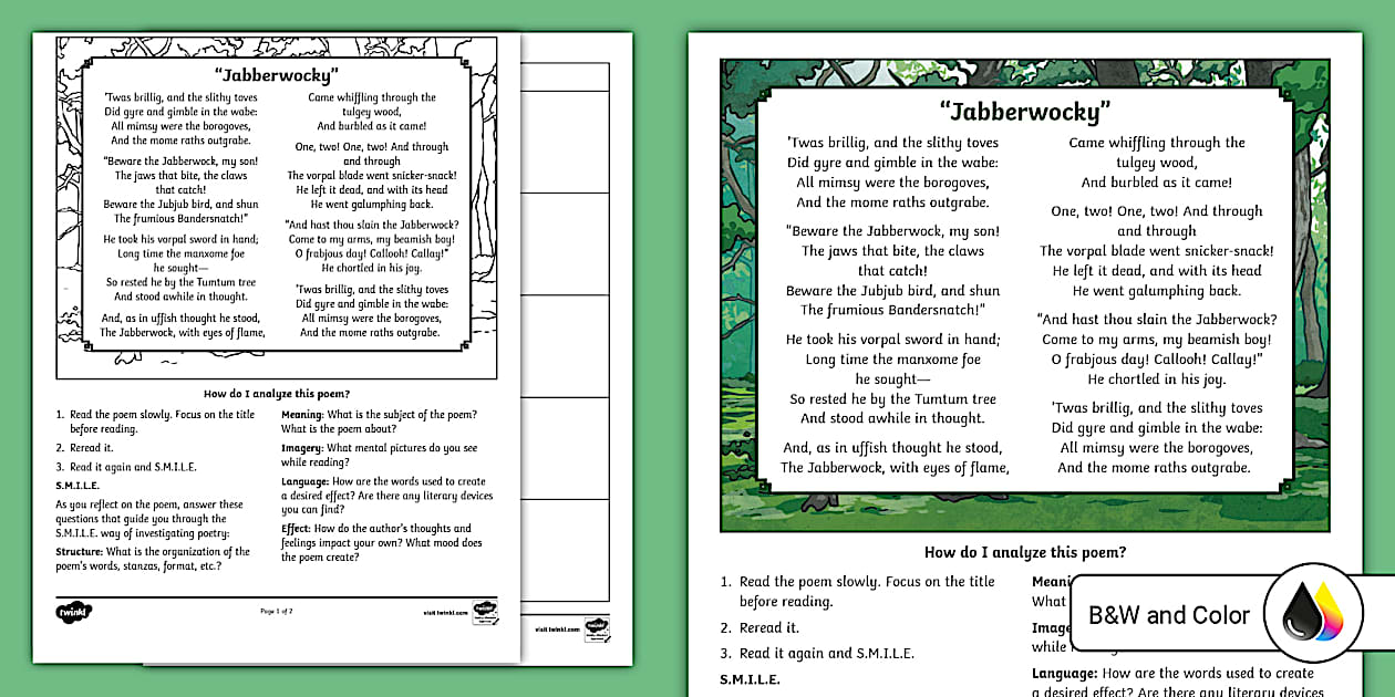 Jabberwocky Analysis Worksheet | Resource | Twinkl USA