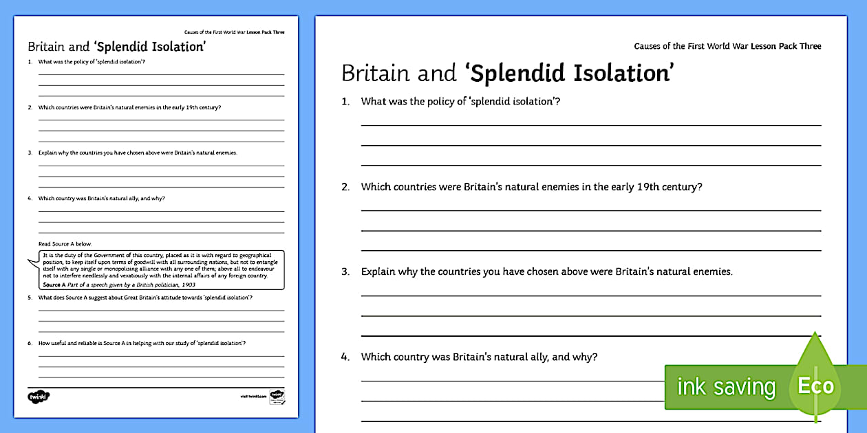 Britain and Splendid Isolation Worksheet / Worksheet