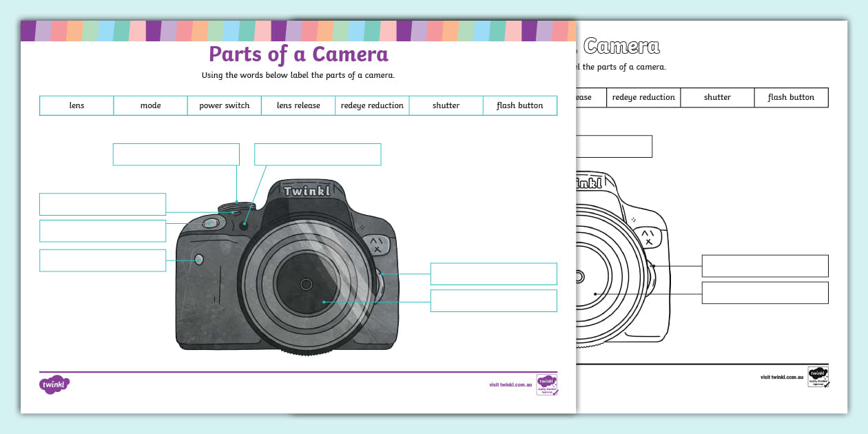 Label Parts of a Camera Worksheet (teacher made) - Twinkl