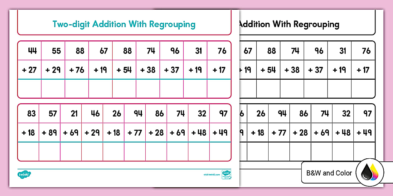 Second Grade Two-digit Addition With Regrouping Worksheet
