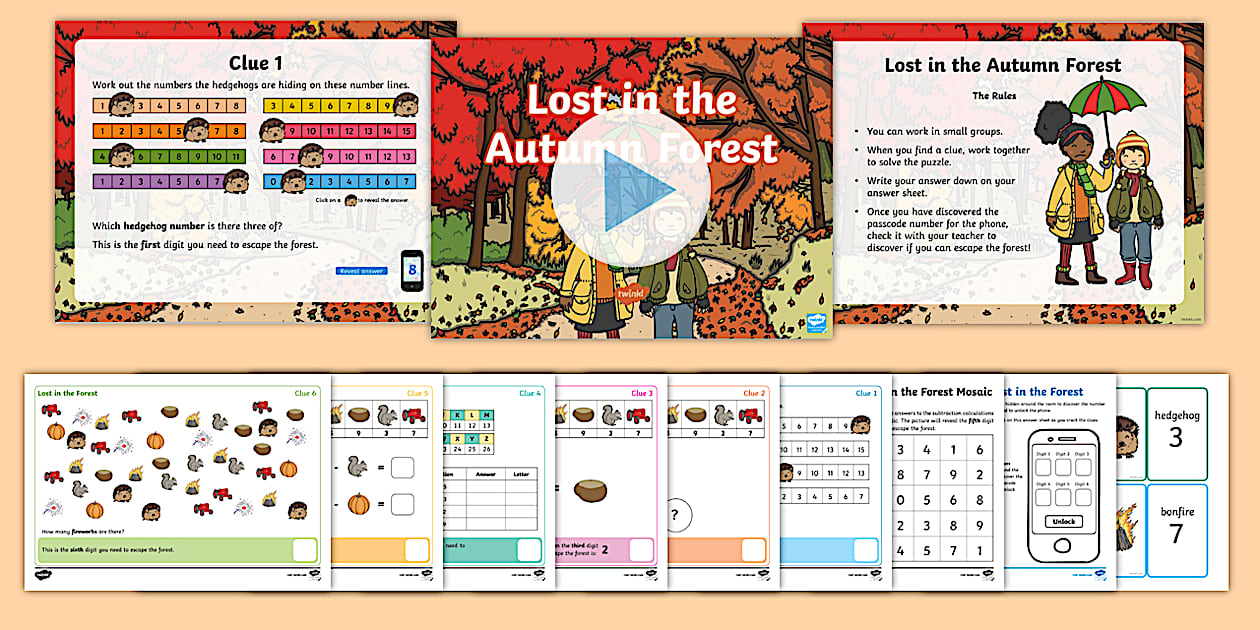 Year 1 Lost in the Autumn Forest Escape the Room Maths Game