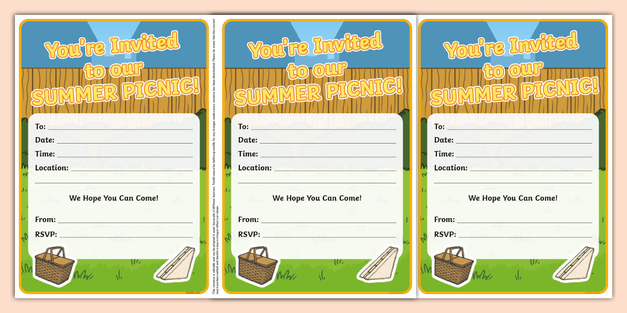 Summer Picnic Invitations (Editable) (teacher made) - Twinkl