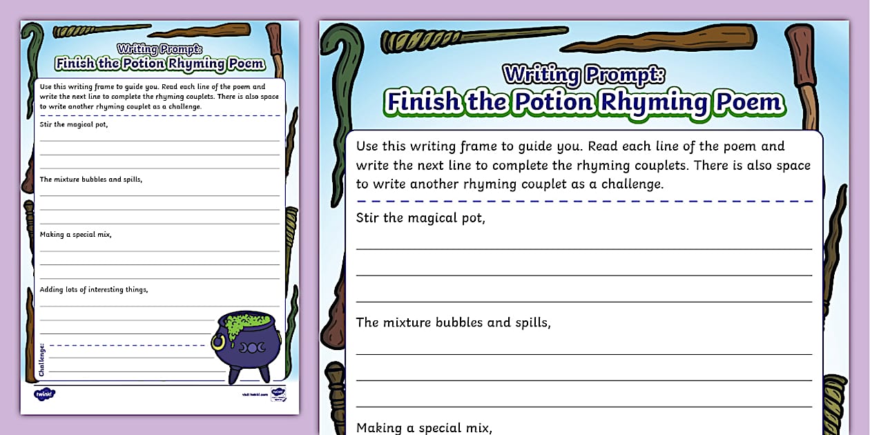 Writing Prompt: Finish the Potion Rhyming Poem - Twinkl