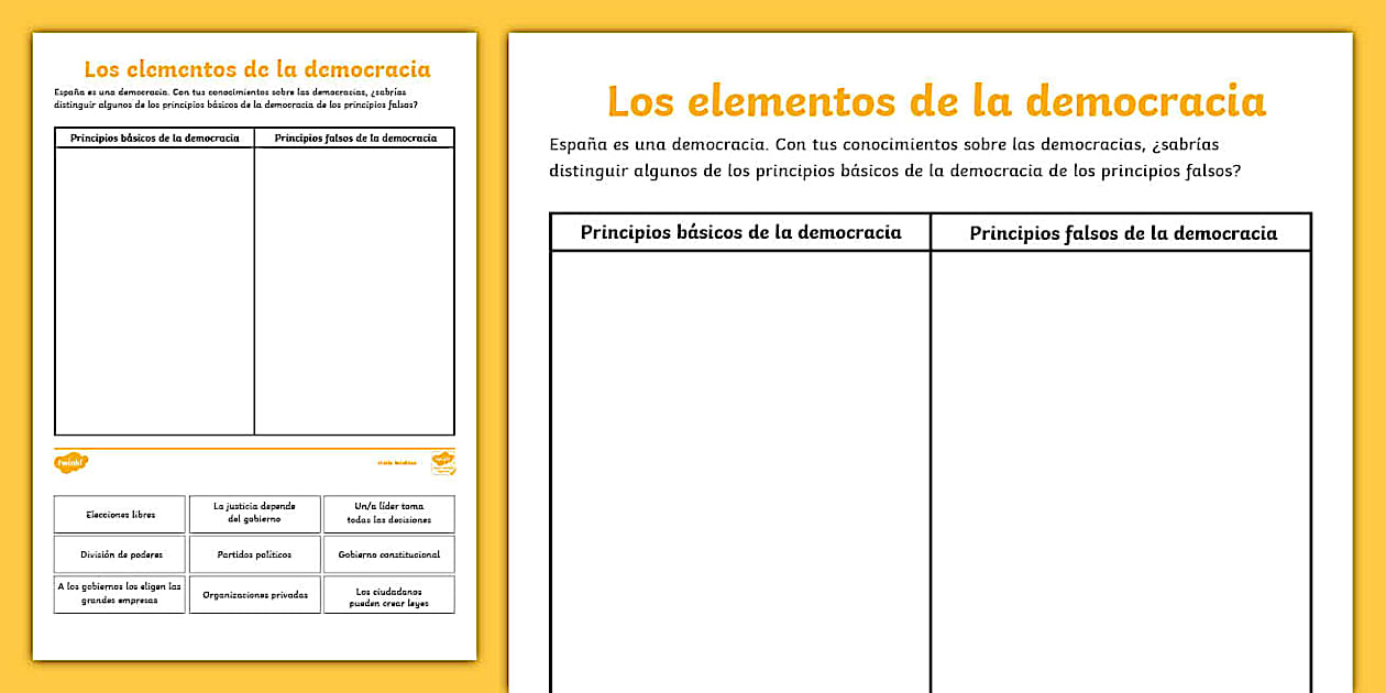 Ficha de actividad: Los elementos de la democracia - Twinkl