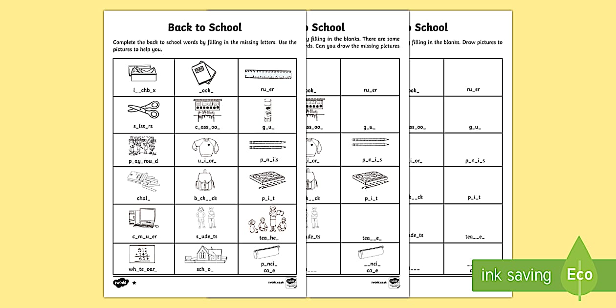 Back to School Missing Letters Differentiated Worksheet / Worksheets ...