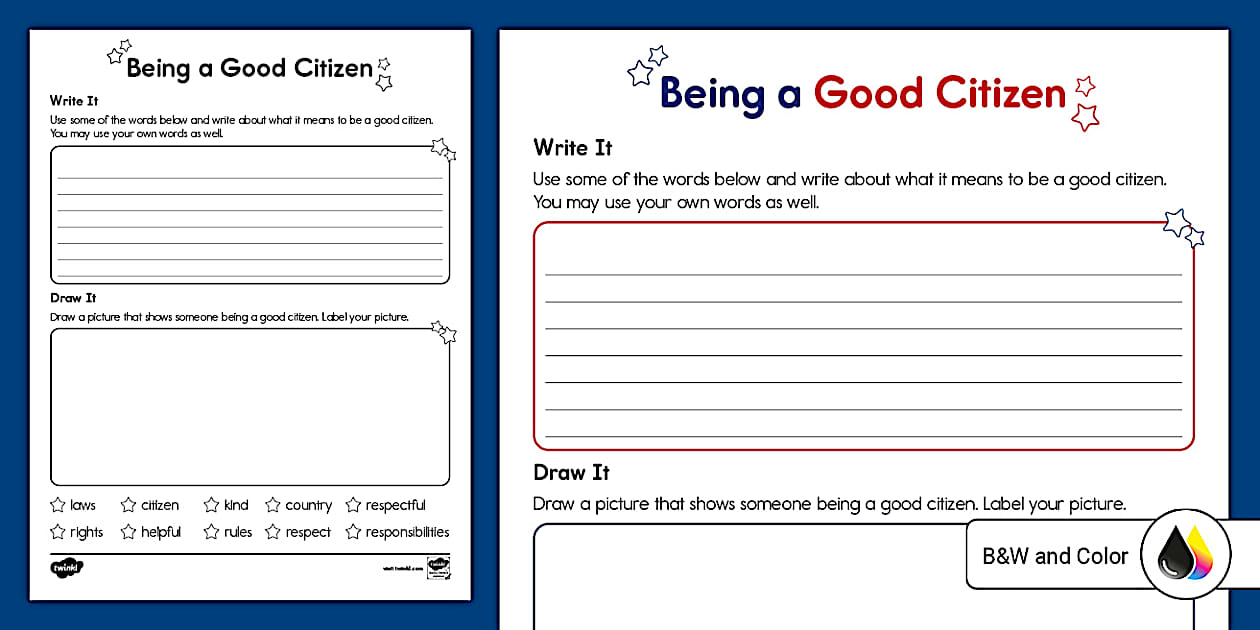 Being a Good Citizen Writing Worksheet for K-2nd Grade