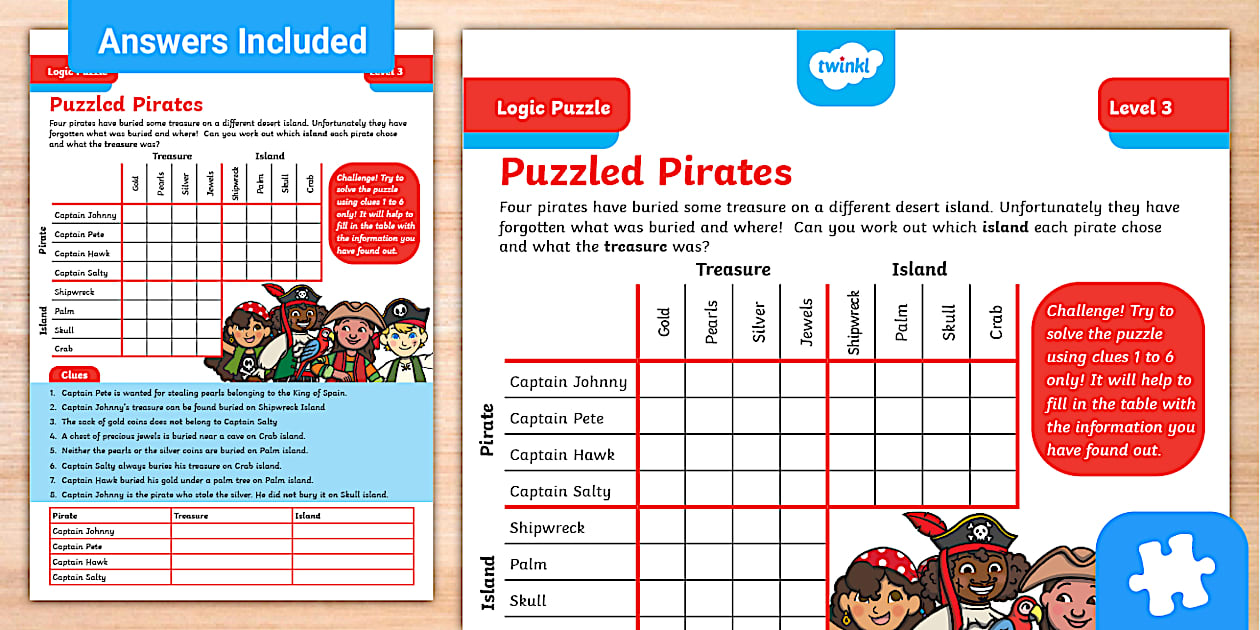 Puzzled Pirates Fun Logic Puzzle - Twinkl - Kids Puzzles