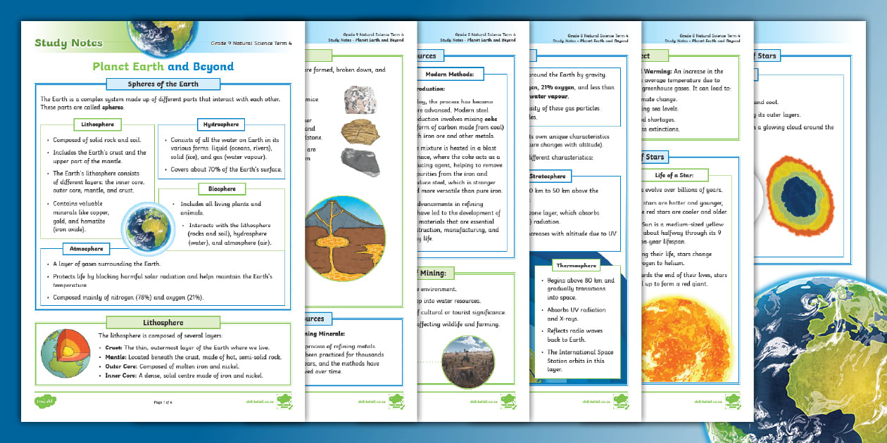 Grade 9 NS: Term 4 Study Notes - Planet Earth and Beyond