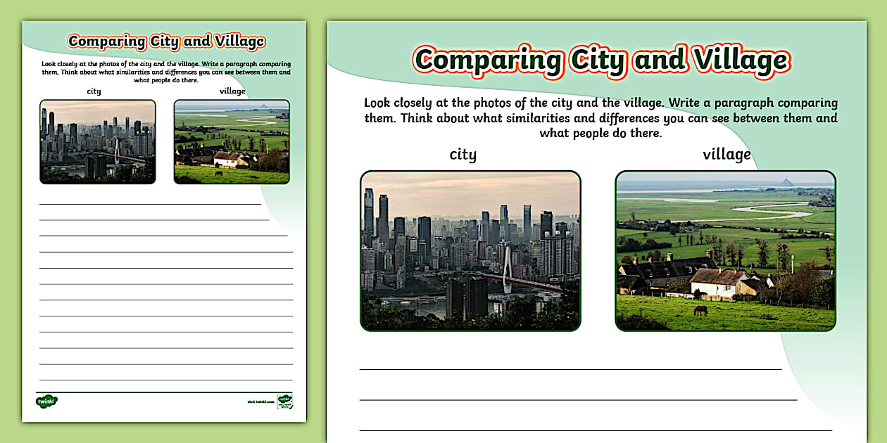 Comparing City and Village Worksheet (teacher made) - Twinkl