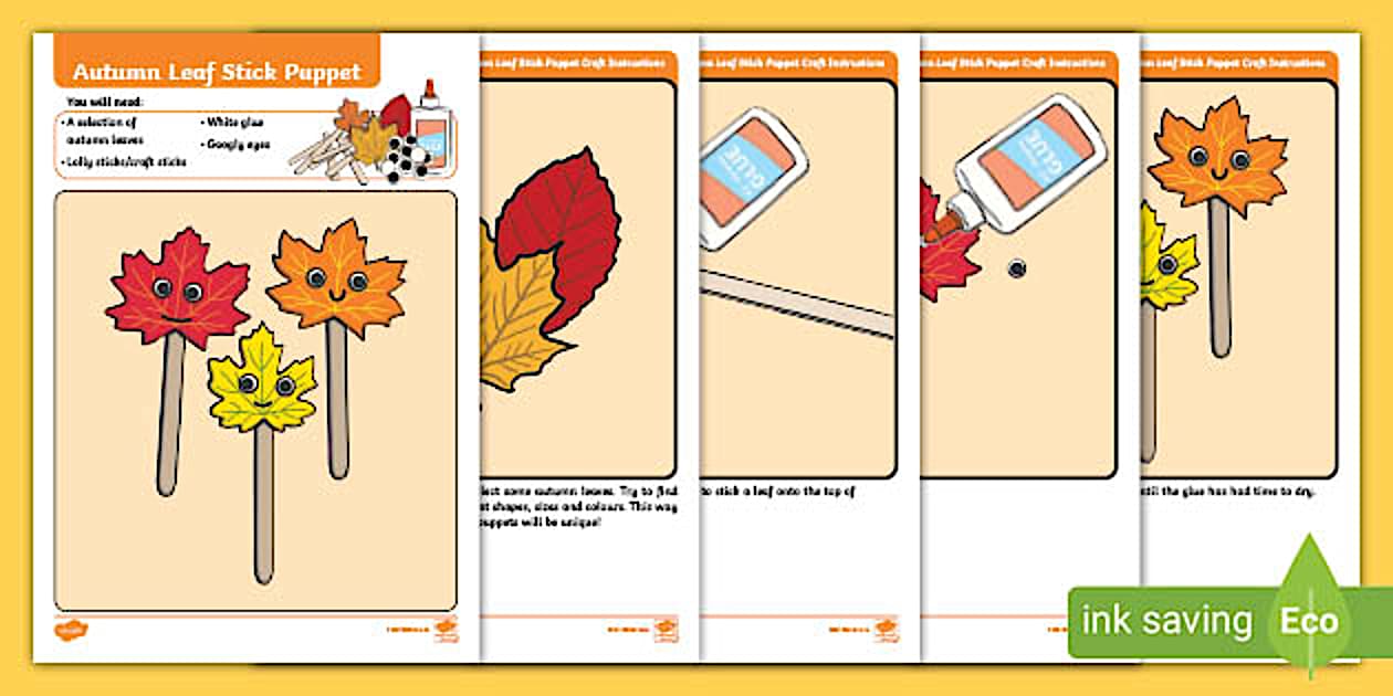 Autumn Leaf Stick Puppets Craft Instructions - Twinkl