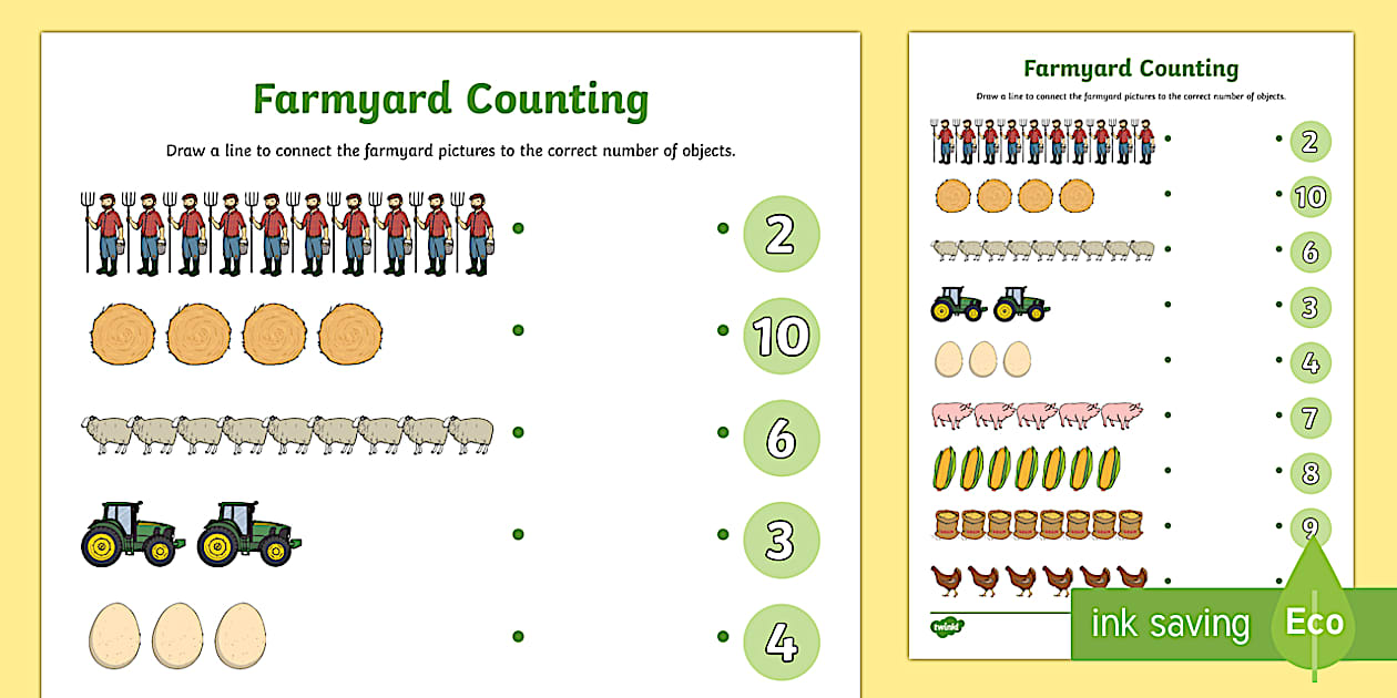 Farm Animals Numbers Matching Worksheet - My Counting Worksheet (Farm ...