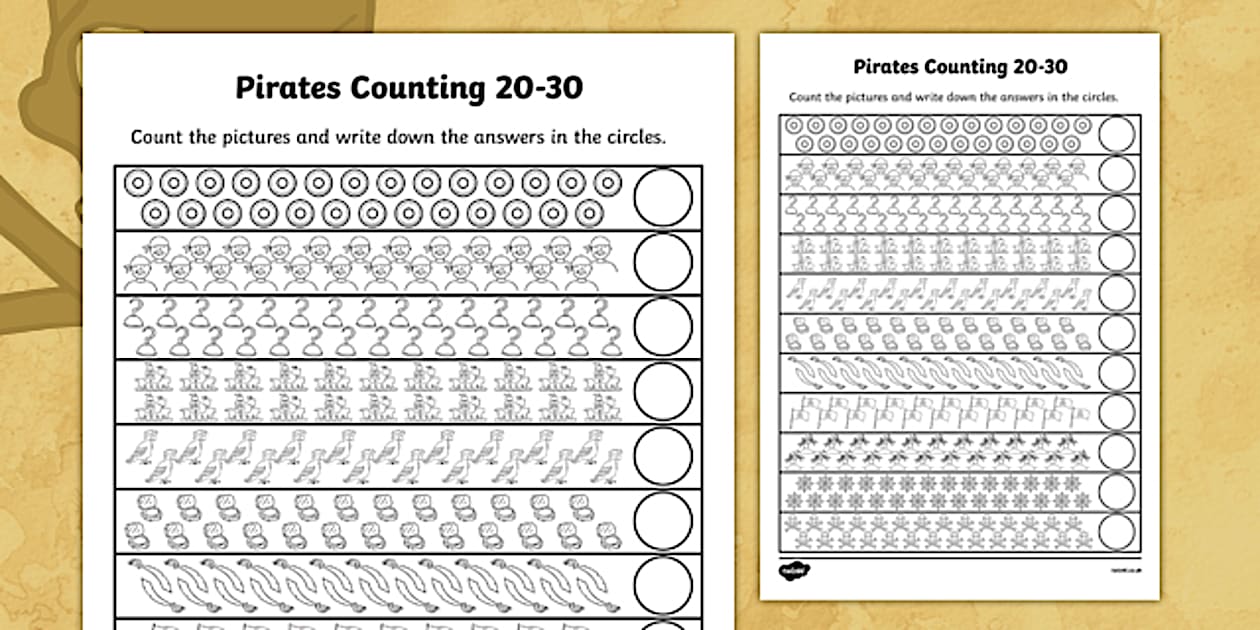 Pirates Counting 20-30 Worksheet - EYFS Maths Resourcecs