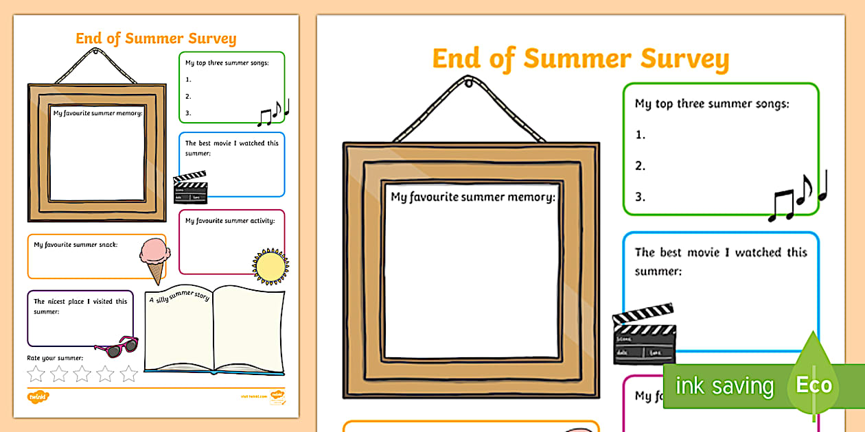 End of Summer Student Survey Worksheet / Worksheet - Twinkl