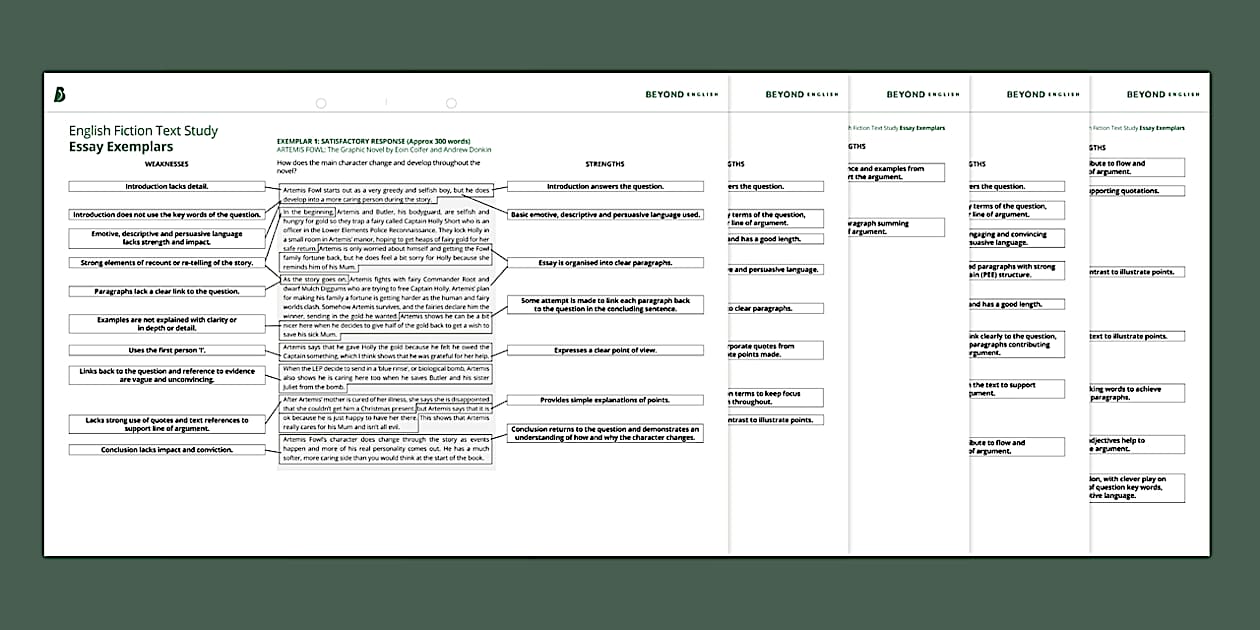 Fiction Text Study English Essay Exemplars (teacher made)