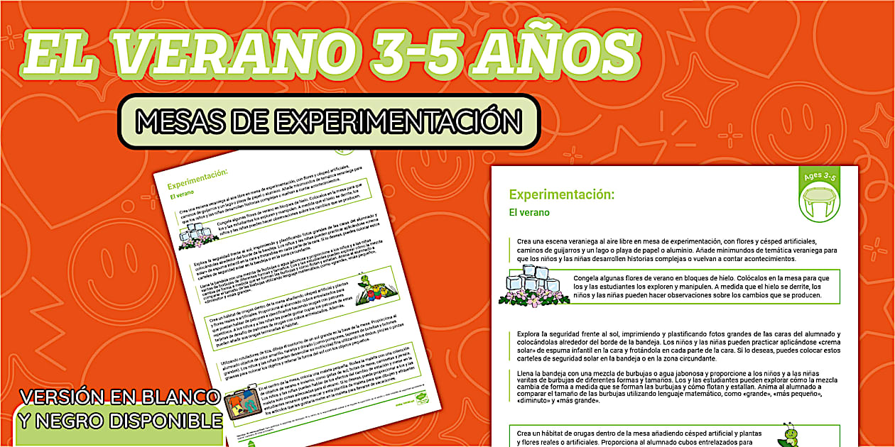 Mesas de experimentación: El verano 3-5 años
